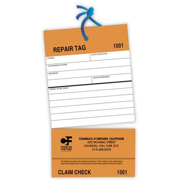 Repair Tag/Claim Check - Organized Tracking for Automotive, Retail and ...