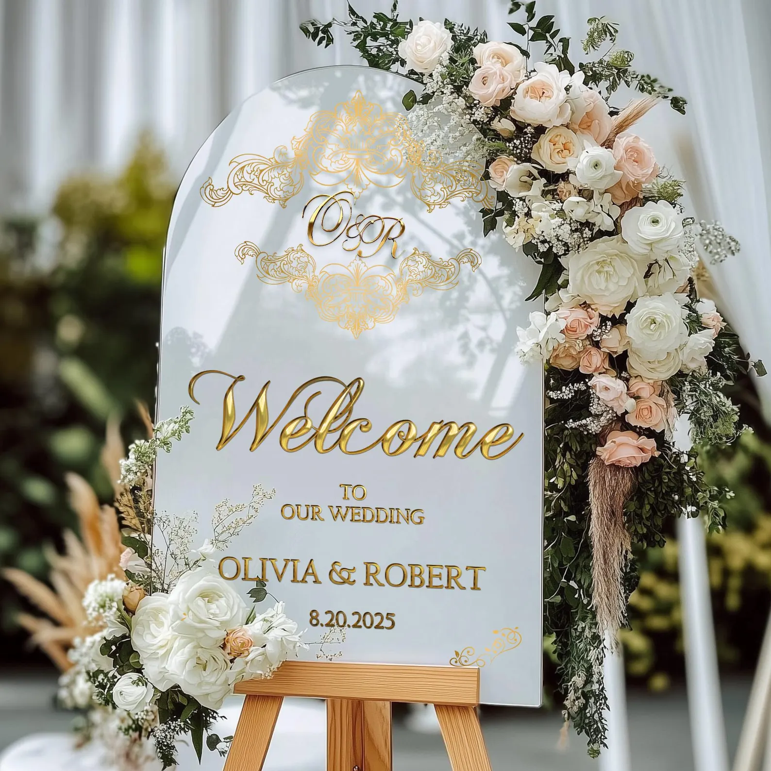 Custom Acrylic Wedding Welcome Sign with 3D Gold Names