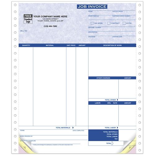 Continuous Job Invoice Parchment 8 1/2 x 11" - JiffyPrintOnline.com