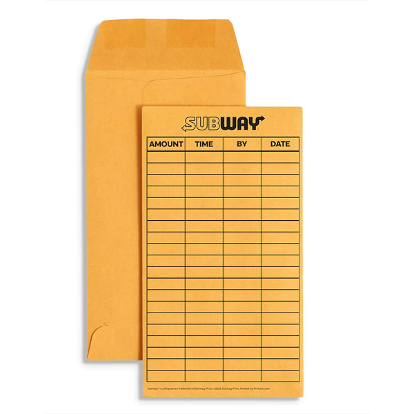 Subway Cash Coin Envelopes - PRINTSUB