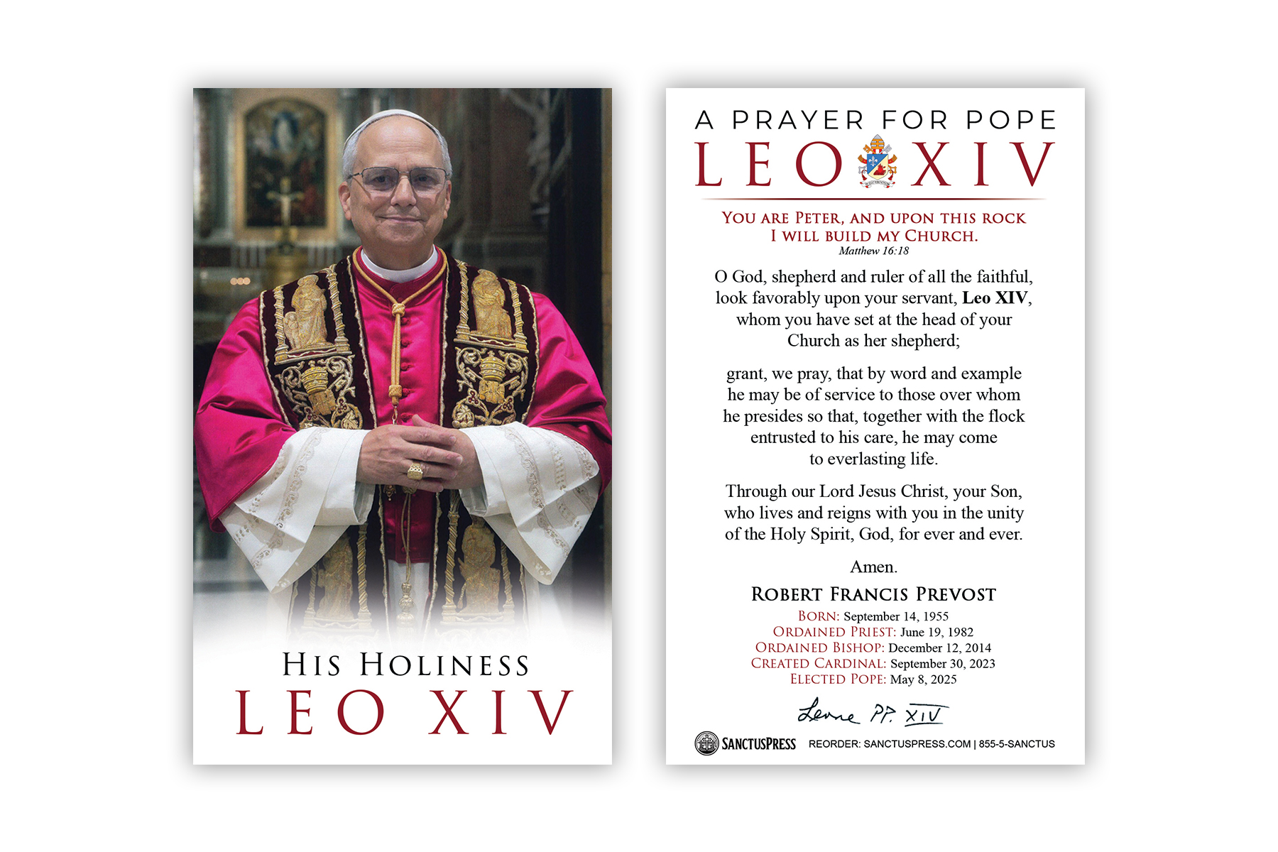 Pope Leo XIV - Prayer Cards (English) - Design #2 - SanctusPress